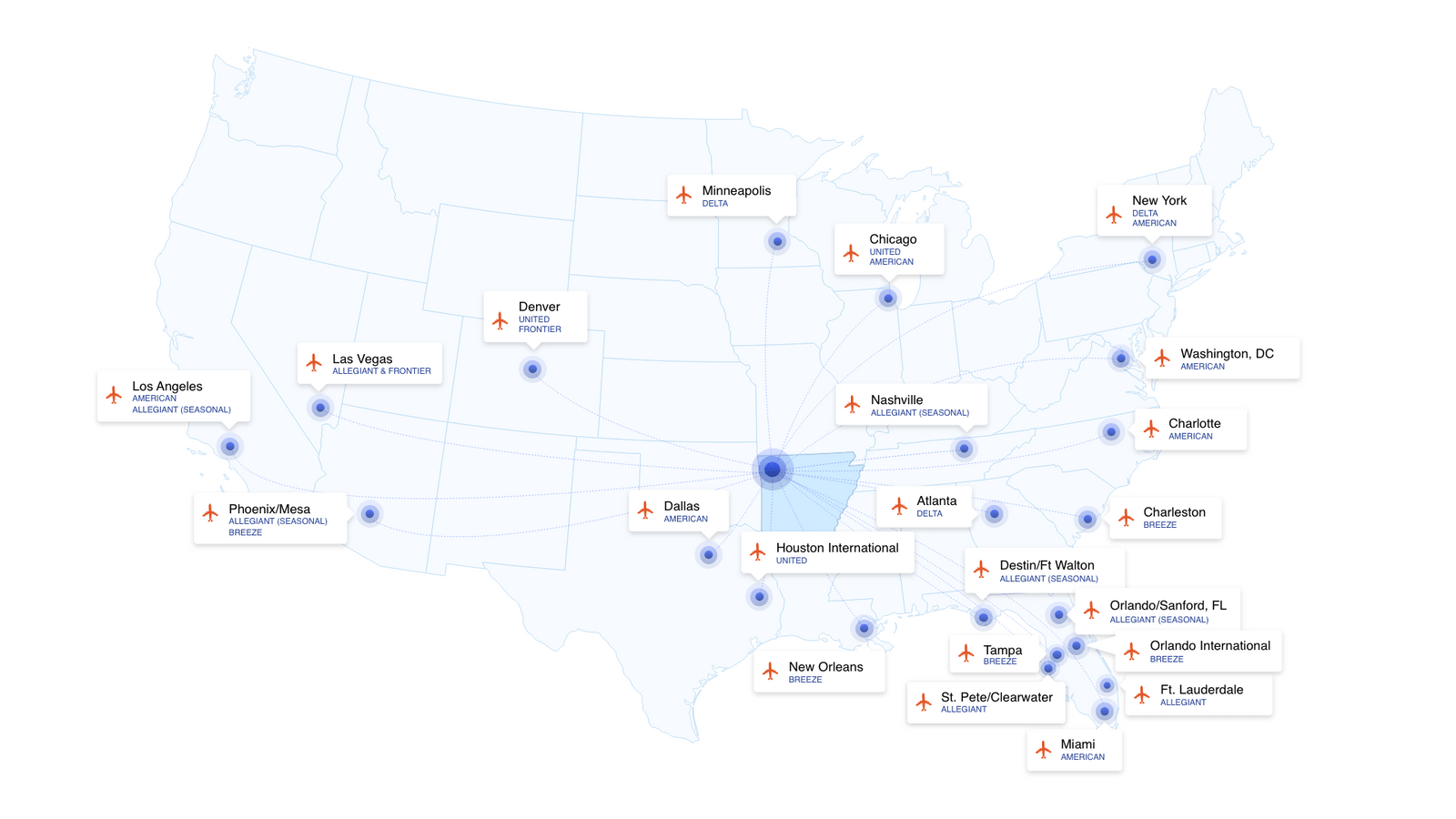 Destinations | Northwest Arkansas National Airport Destinations | Northwest Arkansas National Airport